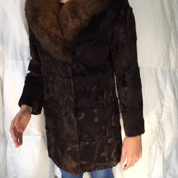 Jackets & Coats | Vintage Real Mink Fur Coat Real Fur Collar Brown ...